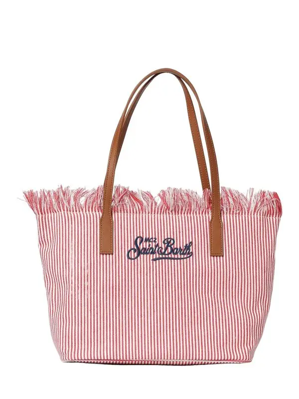 MC2 SAINT BARTH Striped Tote Bag With Fringe Detail - Bianco 3