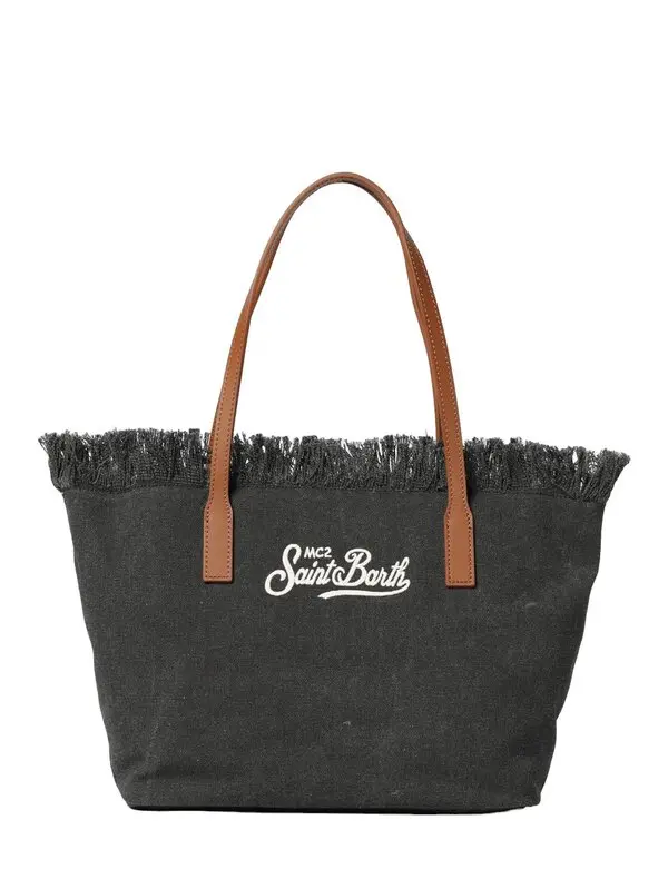 MC2 SAINT BARTH Striped Tote Bag With Fringe Detail - Black