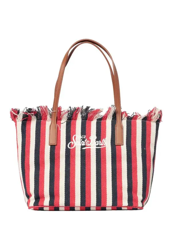 MC2 SAINT BARTH Cotton Tote Bag With Embroidered Logo And Fringe Detail - Blue 1