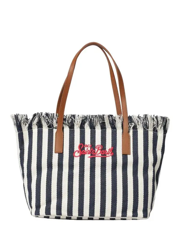 MC2 SAINT BARTH Striped Tote Bag With Fringe Detail - Blue 2