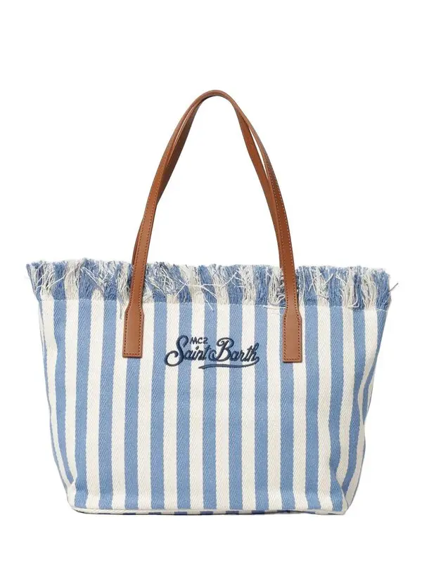 MC2 SAINT BARTH Cotton Tote Bag With Embroidered Logo And Fringe Detail - Blue 2