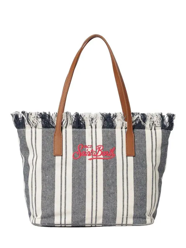 MC2 SAINT BARTH Striped Tote Bag With Fringe Detail - Blue