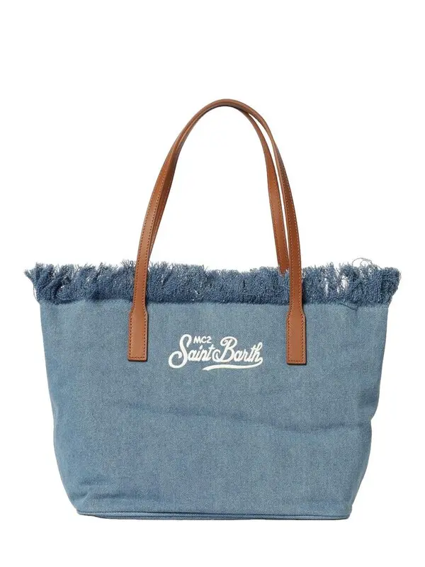 MC2 SAINT BARTH Striped Tote Bag With Fringe Detail - Denim