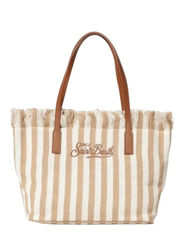 MC2 SAINT BARTH Striped Tote Bag With Fringe Detail - Ecru