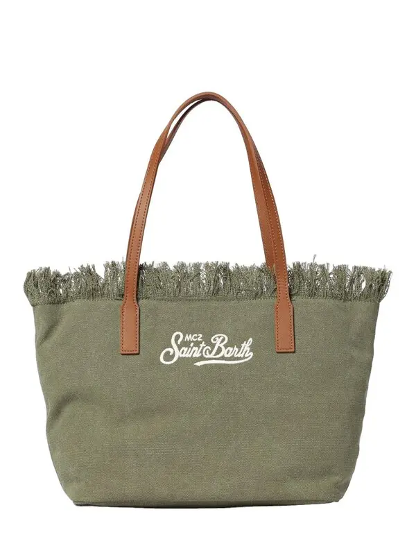 MC2 SAINT BARTH Striped Tote Bag With Fringe Detail - Military