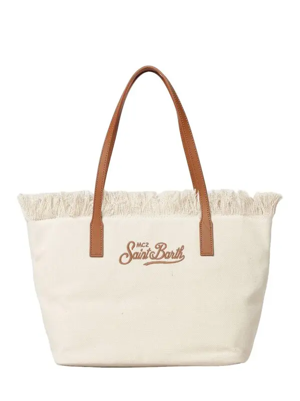 MC2 SAINT BARTH Striped Tote Bag With Fringe Detail - Sand