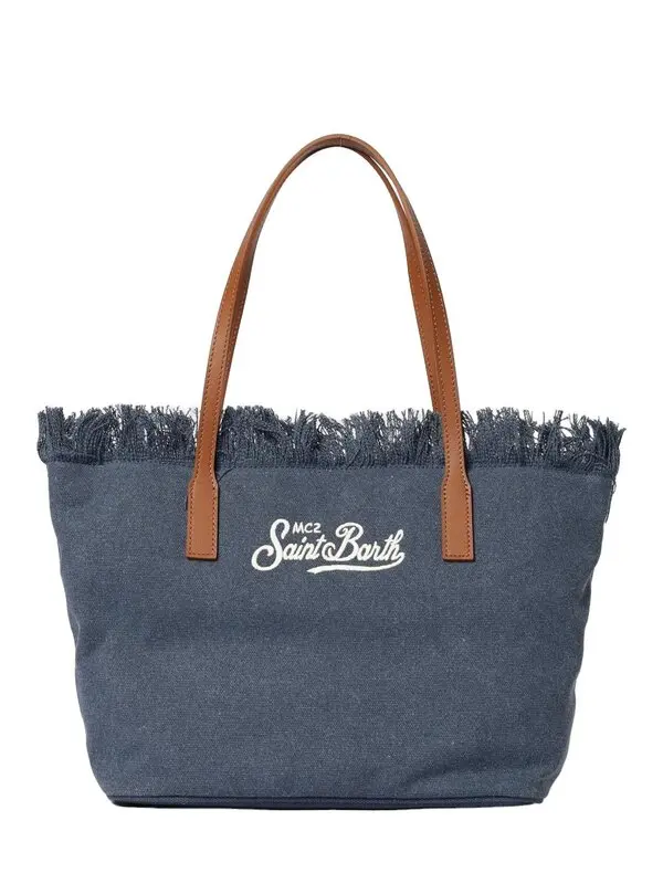 MC2 SAINT BARTH Striped Tote Bag With Fringe Detail - Sea