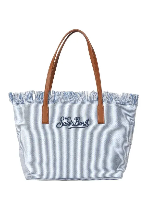 MC2 SAINT BARTH Striped Tote Bag With Fringe Detail - Sky Blue