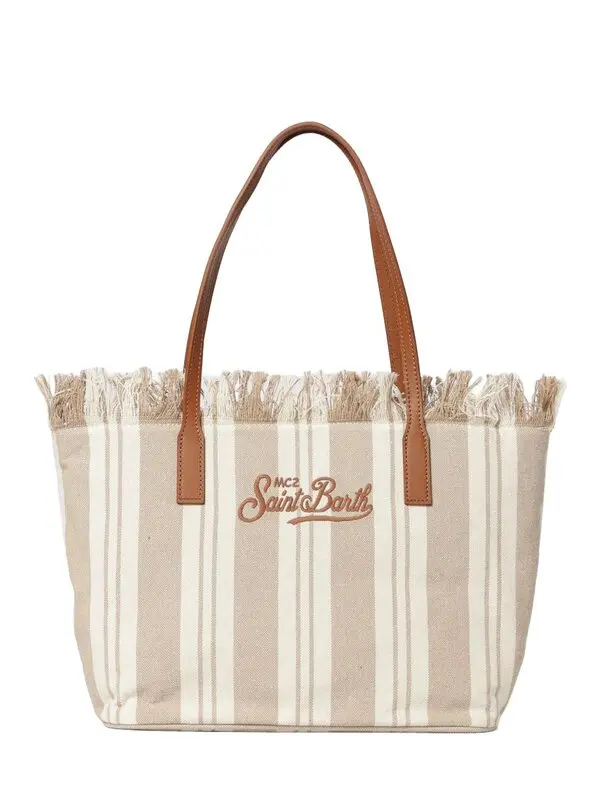 MC2 SAINT BARTH Striped Tote Bag With Fringe Detail - White