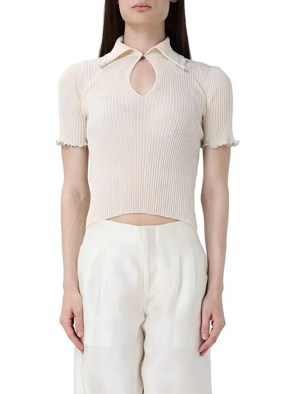 Pinko Ribbed Polo Shirt With Keyhole Detail - White