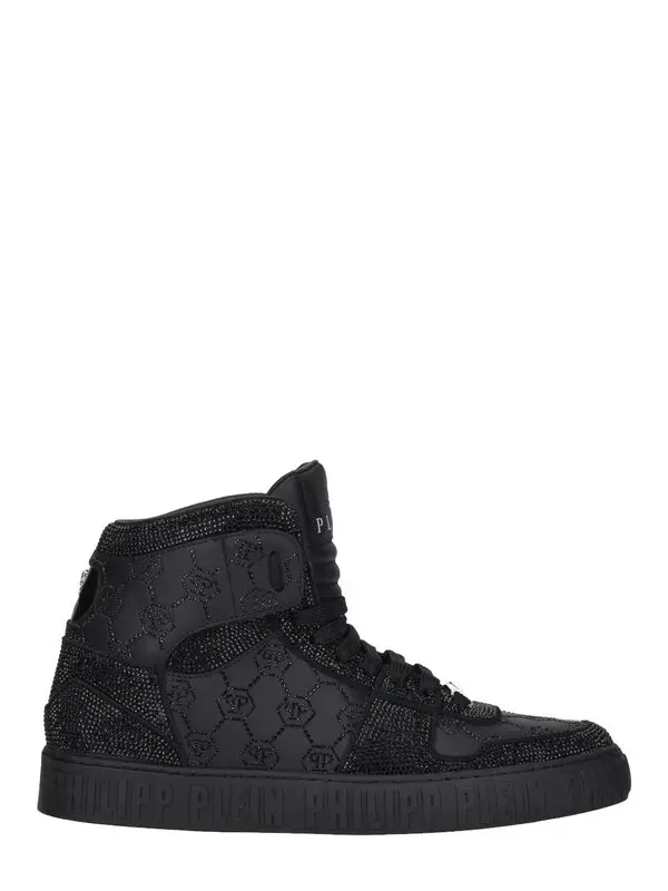 Philipp Plein Embellished Leather High-top Sneakers - Black
