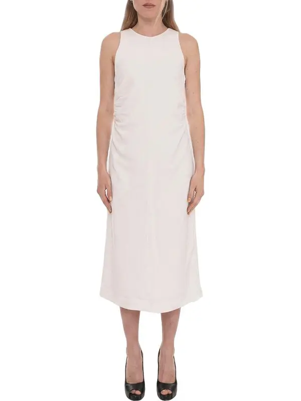 BOSS Sleeveless Midi Dress With Ruching - White