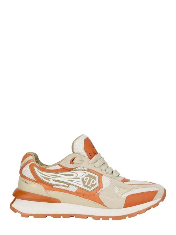 Philipp Plein Leather And Mesh Low Top Sneakers - Beige