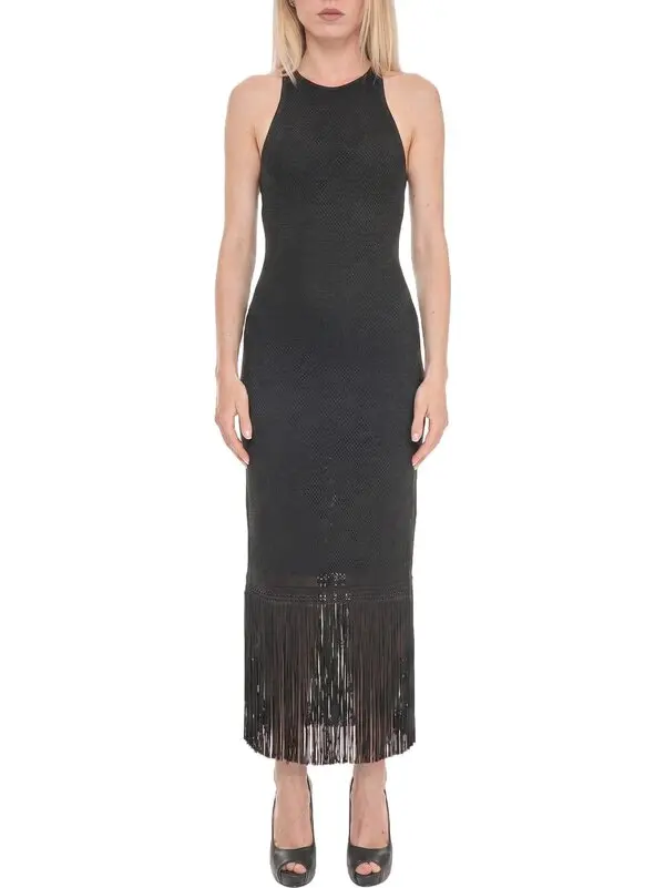 BOSS Midi Dress With Fringe Detail - Black