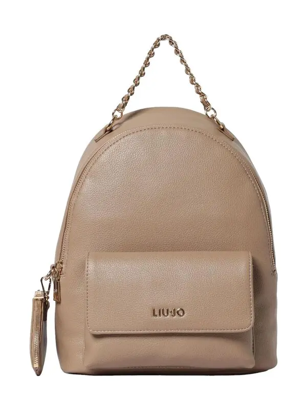 Liu Jo Grained Faux Leather Backpack With Top Handle And Chain Detail - Brown