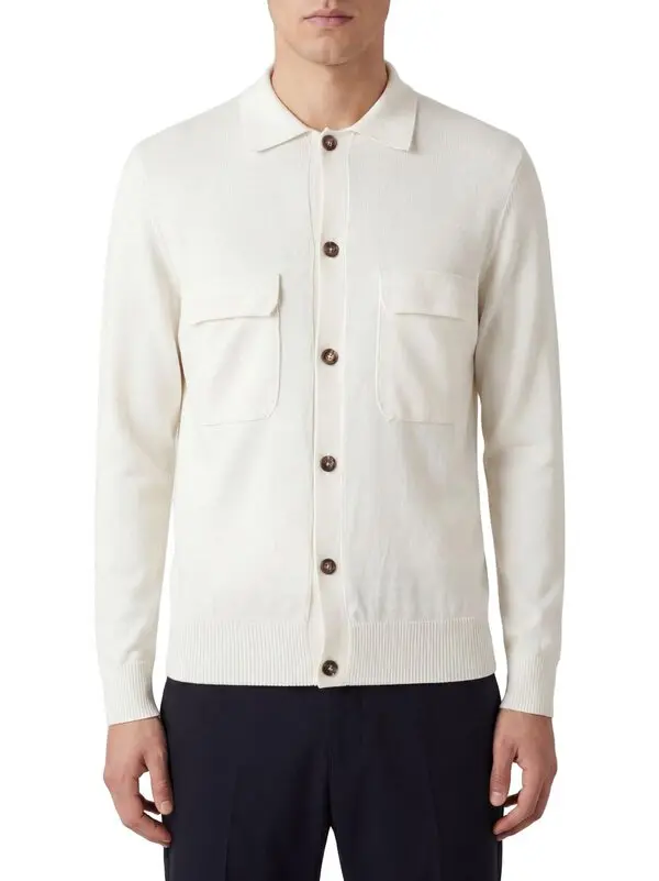 Eleventy Button-detailed Knit Sweater With Spread Collar - White
