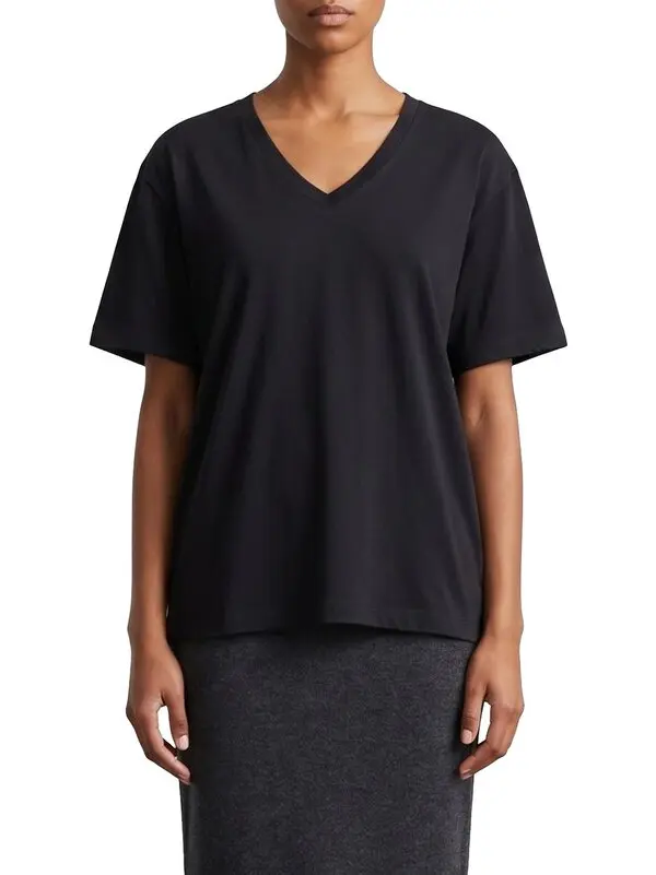 Khaite Basic V-neck Cotton T-shirt - Black