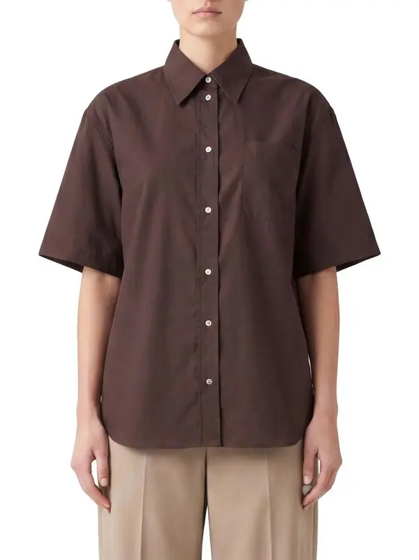 Soeur Short Sleeve Button-up Shirt - Brown
