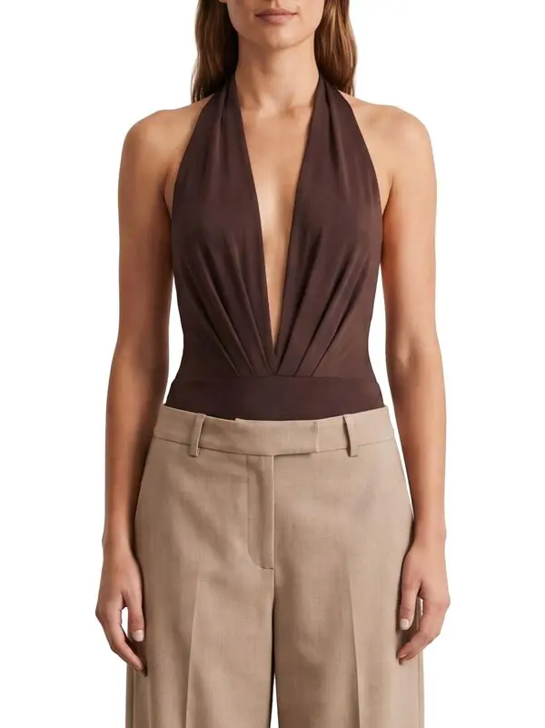 Andamane Halter Neck Bodysuit - Brown