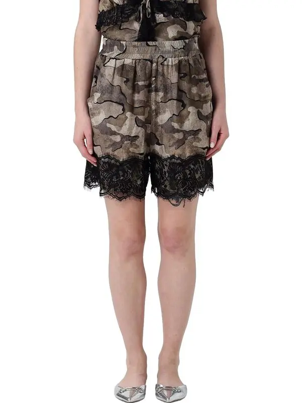 Pinko Camouflage Print Shorts With Lace Trim - Multicolor