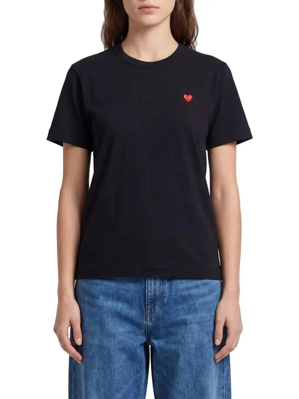 Play Comme Des Garcon T-shirt With Red Heart Emblem - Black