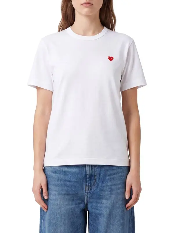 Play Comme Des Garcon T-shirt With Red Heart Emblem - White