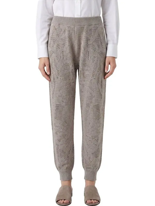 Brunello Cucinelli Sequined Cotton And Linen Trousers - Beige