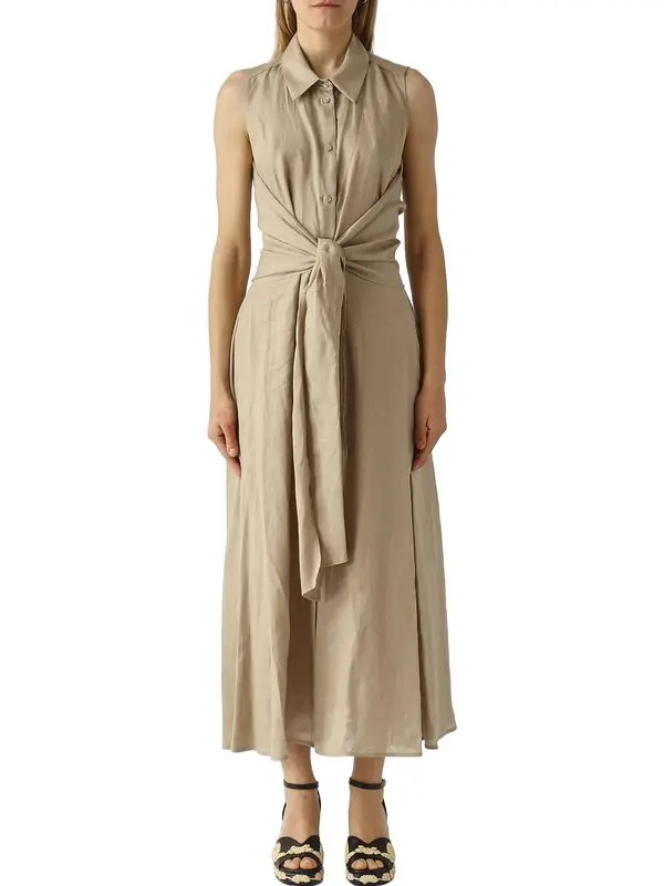 MEIMEIJ Sleeveless Collared Shirt Dress With Tie Detail - Ice