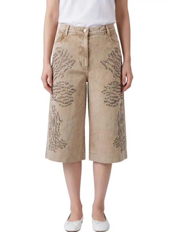 Patrizia Pepe Embroidered Cropped Shorts - Sand