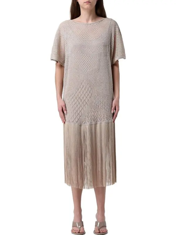 SIMONA CORSELLINI Beaded Fringe Maxi Dress - Beige