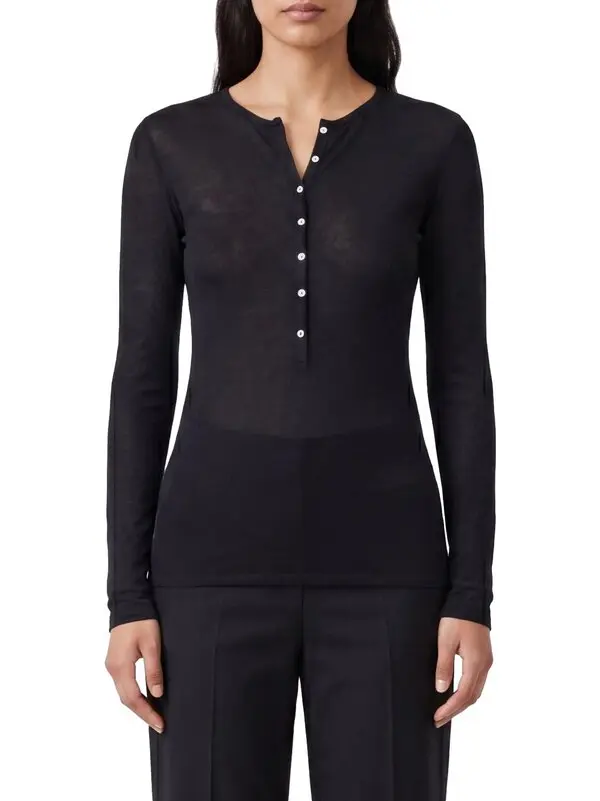 Soeur Long Sleeve Henley T-shirt - Black