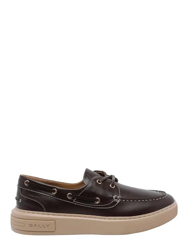Bally Smooth Calfskin Boat Shoes With Embossed Logo - Brown