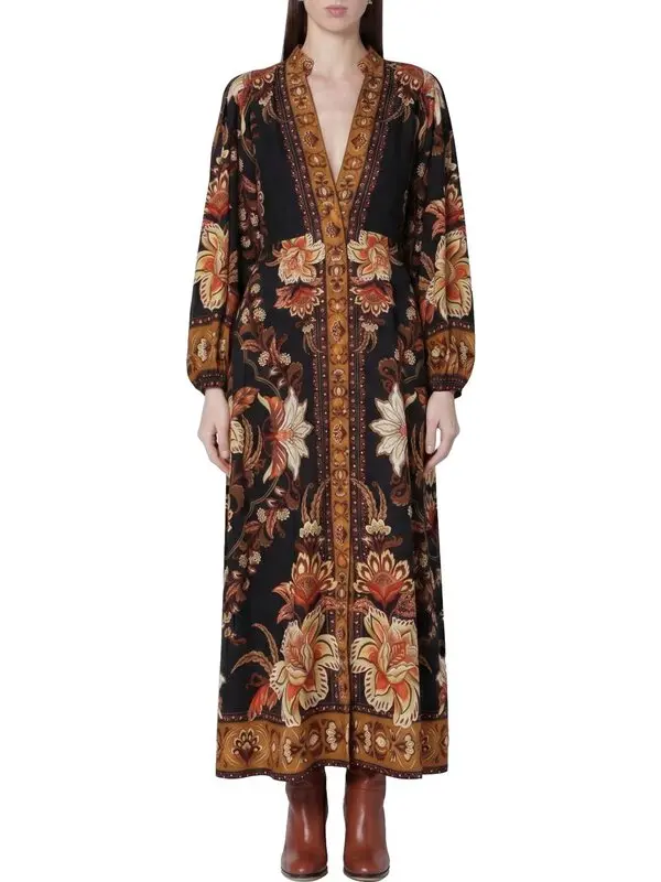 Farm Rio Majestic Garden Midi Shirtdress Ethnic Print - Black