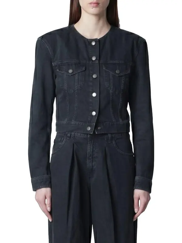 HAIKURE Cropped Cotton Denim Jacket With Padded Shoulders - Black