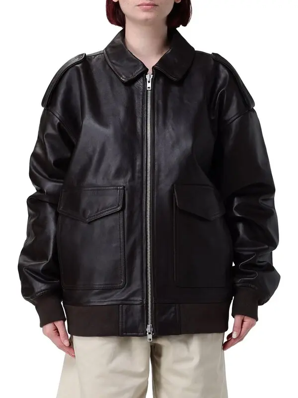 THE FRANKIE SHOP Leather Bomber Jacket - Brown