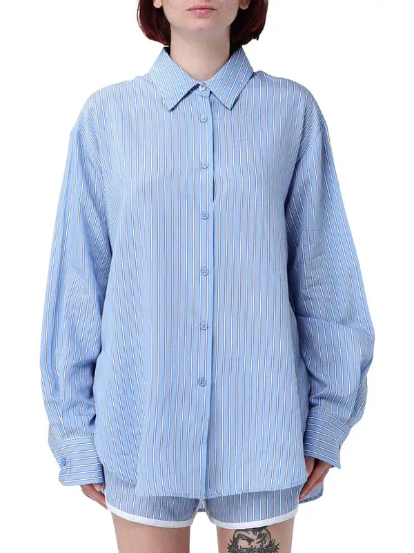 THE FRANKIE SHOP Striped Shirt With Balloon Sleeves - Gnawed Blue