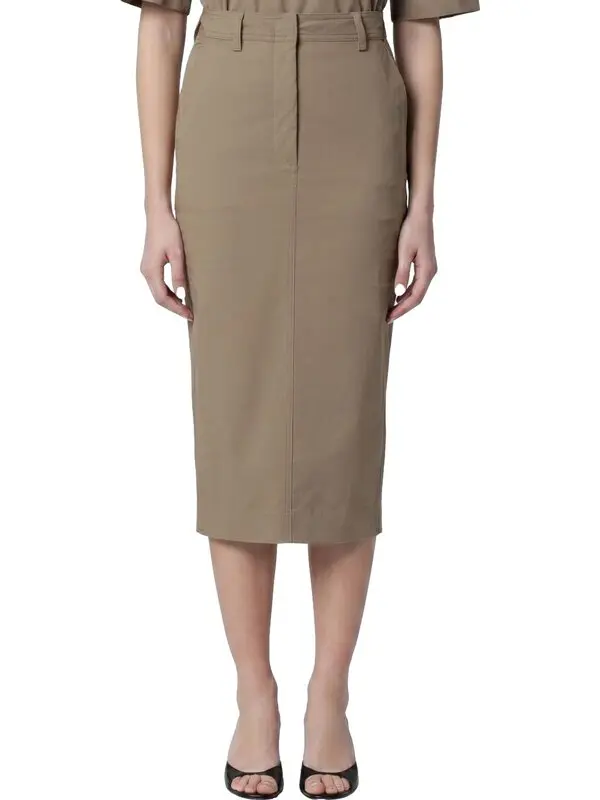 THELATEST High-waisted Slim Fit Midi Pencil Skirt In Cotton With Back Slit - Sand