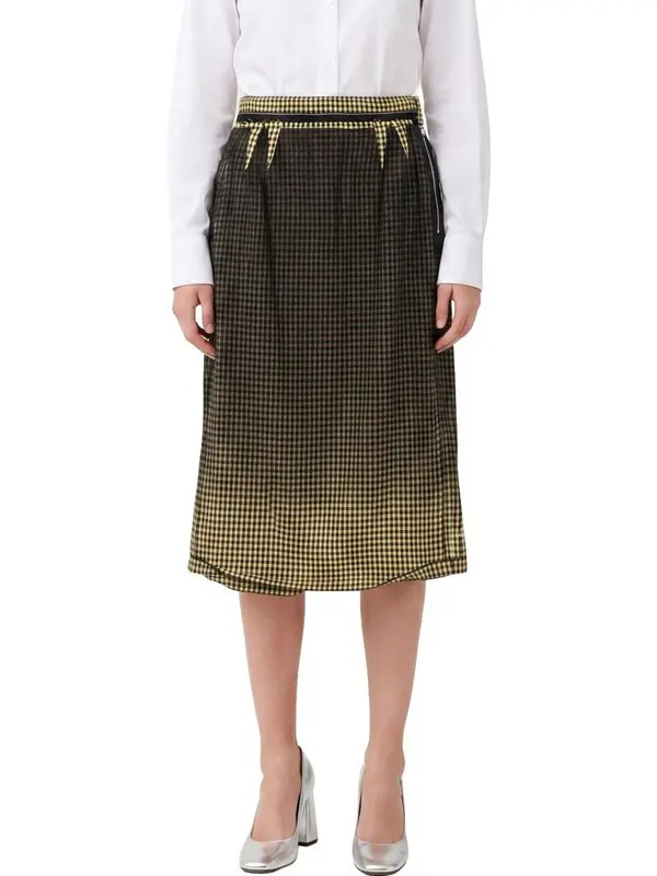 MAISON MARGIELA Flared Check Virgin Wool Midi Skirt - Yellow