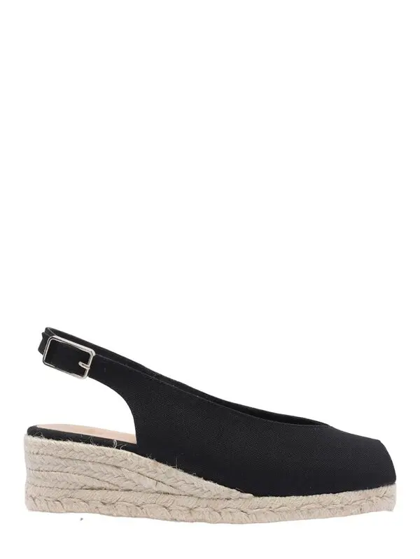 CastaÑer Mid-wedge Canvas Espadrille Sandals With Open Toe And Ankle Strap - Black
