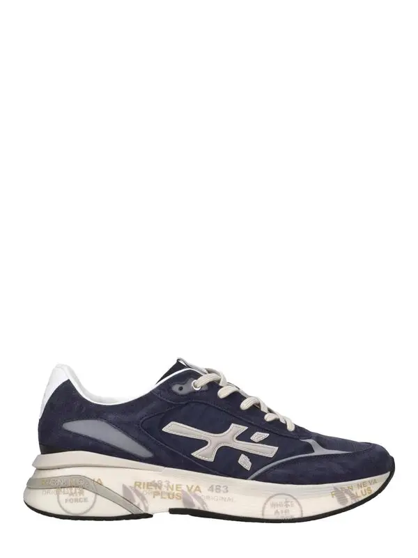Premiata Low-top Sneakers In Calfskin And Nylon With Applied Logo - Blue