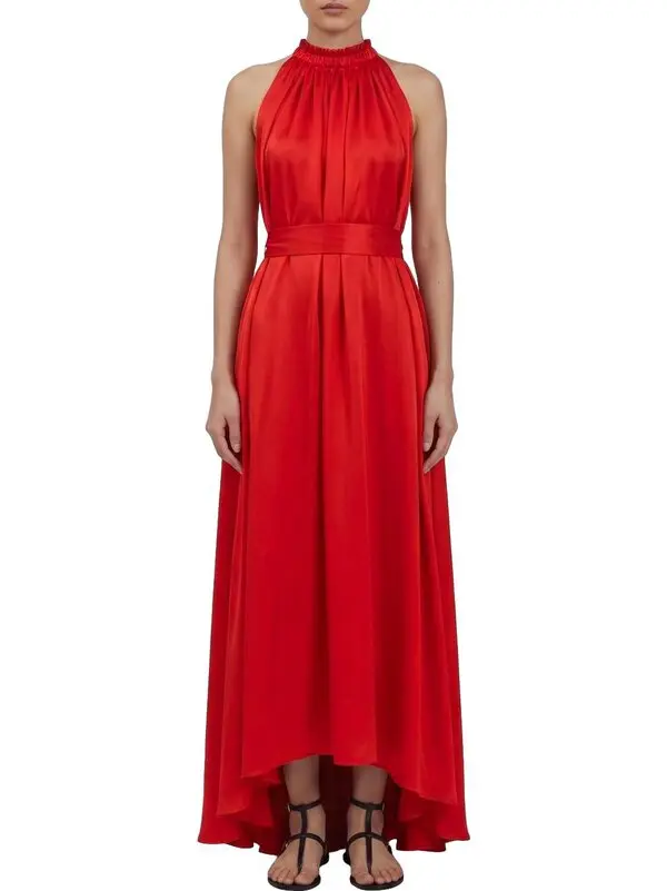 SA SU PHI Cotton Blend Halterneck Off-the-shoulder Maxi Dress - Red