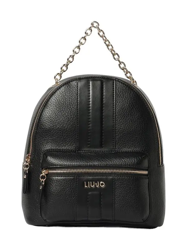 Liu Jo Faux Leather Backpack With Metallic Mesh Top Handle - Black