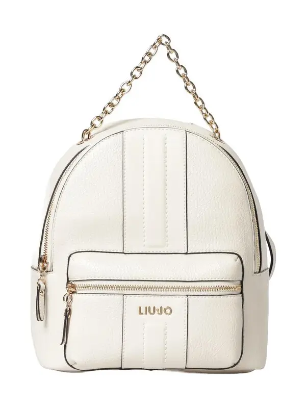 Liu Jo Faux Leather Backpack With Metallic Mesh Top Handle - Cream