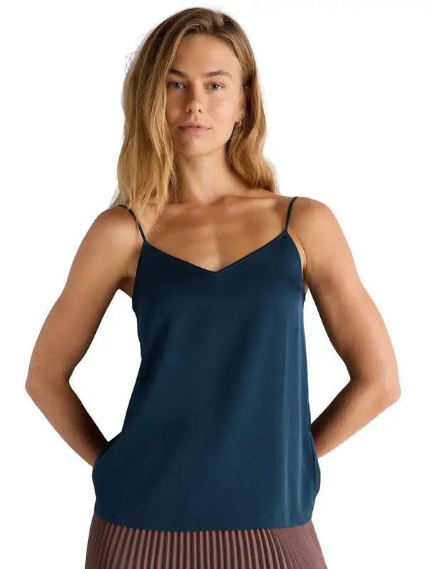 Quince Washable Stretch Silk V-neck Cami - Stratus Blue