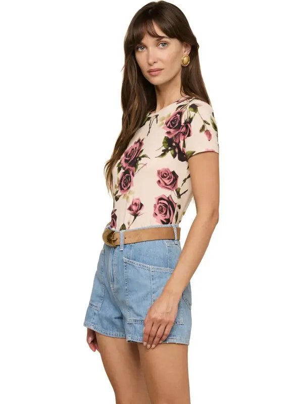 L'Agence Ressi Fitted Floral Print T-shirt - Ecru/mauve Romantic Rose