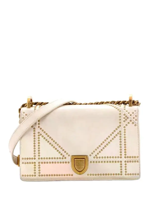 Dior Diorama Flap Bag Studded Leather Small Shoulder Bag - Neutrals