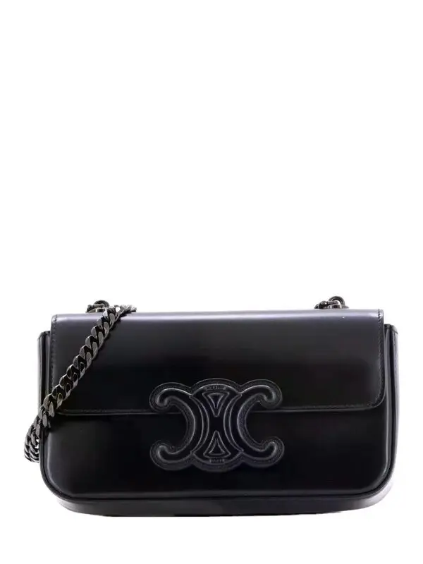 Celine Triomphe Chain Leather Shoulder Bag - Black