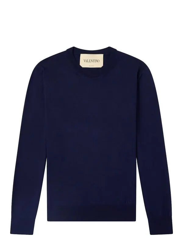 Valentino Garavani Virgin Wool Sweater With Logo Embroidery - Blue