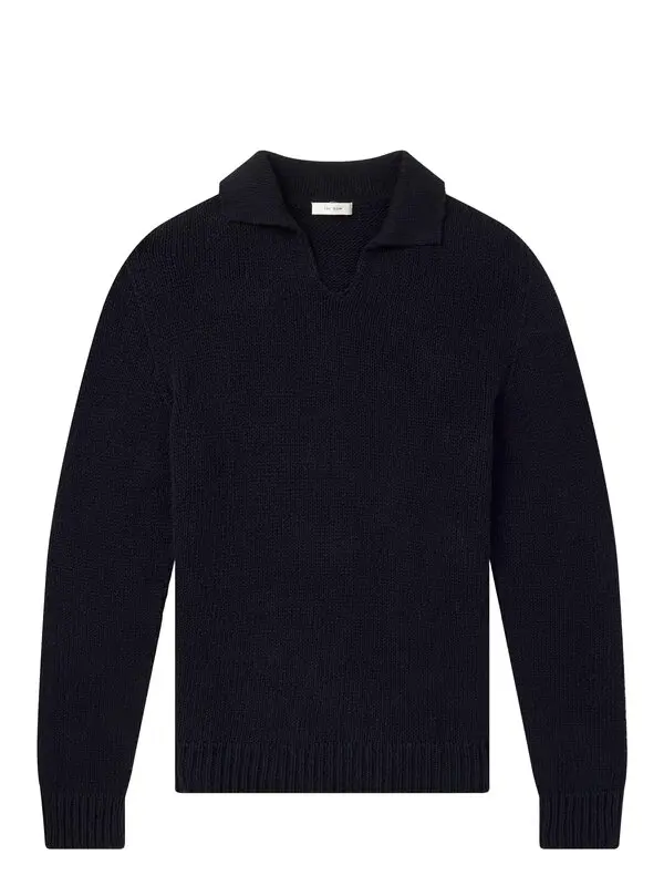 THE ROW Keegan Open-collar Cotton And Linen-blend Polo Shirt - Black