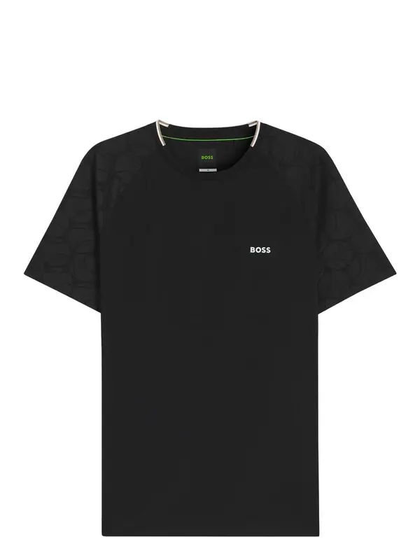 BOSS Active Moisture-wicking T-shirt With Tennis-ball Eming - Black